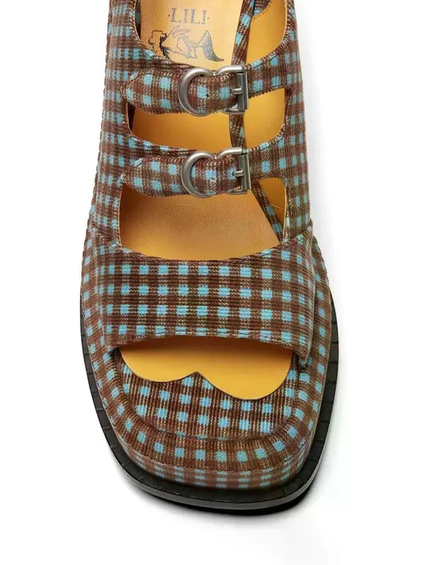 LILI CURIA Edie Buckle Gingham Platform Heels