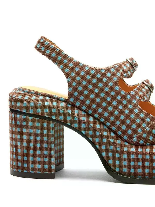LILI CURIA Edie Buckle Gingham Platform Heels