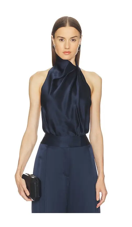 THE SEI Draped Halter Top - Navy