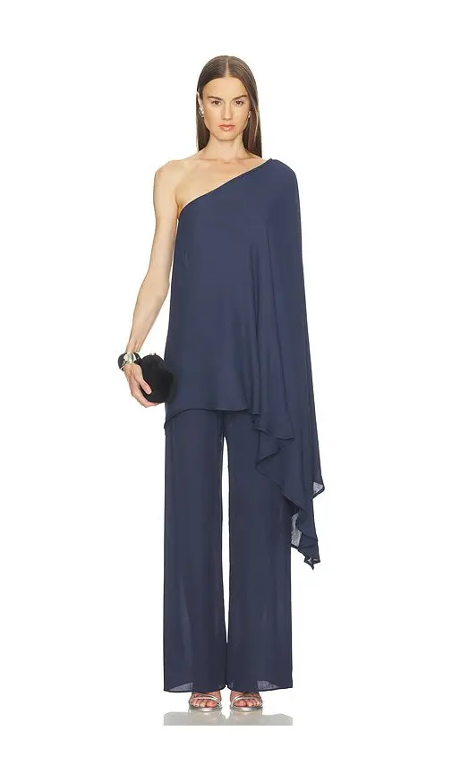 Cult Gaia One Shoulder Asymmetrical Crepe Top - Navy