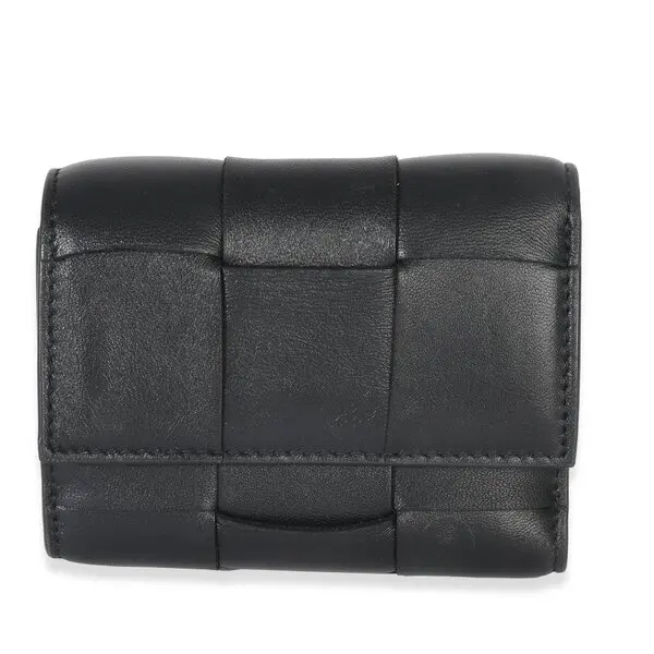 Bottega Veneta Cassette Intrecciato Trifold Wallet - Black