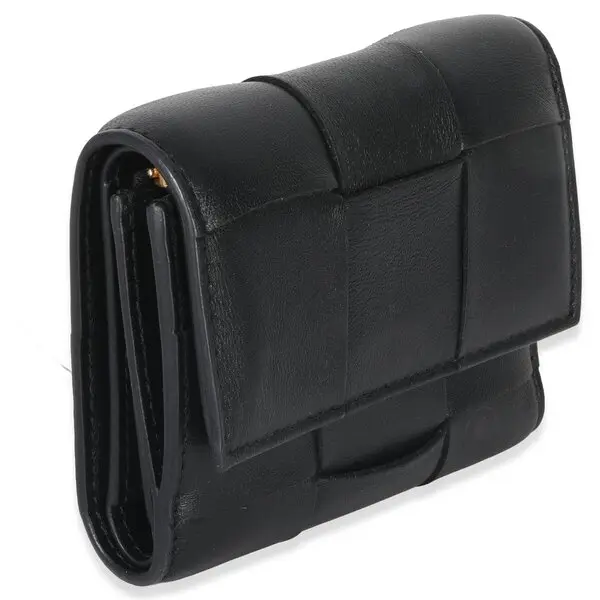 Bottega Veneta Cassette Intrecciato Trifold Wallet - Black