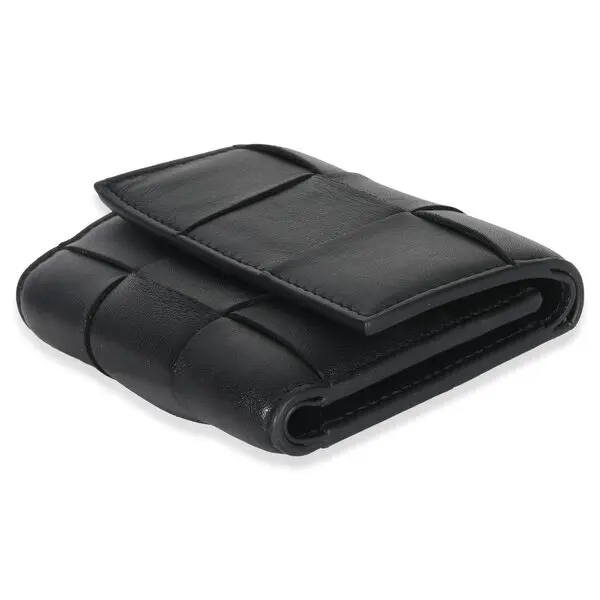 Bottega Veneta Cassette Intrecciato Trifold Wallet - Black
