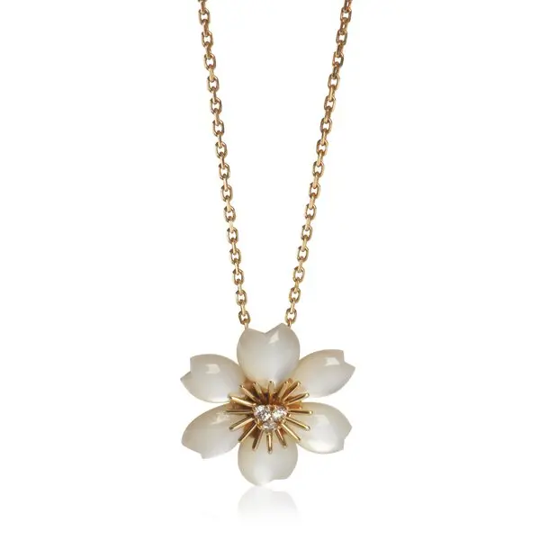 Van Cleef & Arpels Yellow Gold, Mother Of Pearl, And Diamond Rose De Noel Pendant Necklace - Yellow_gold