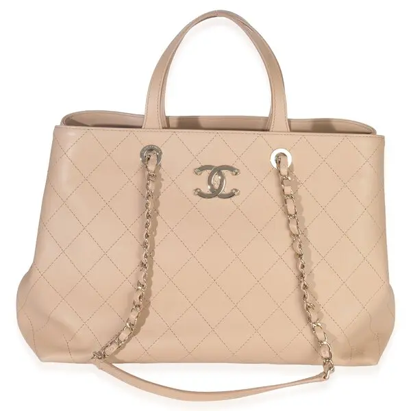 Chanel Quilted Calfskin Shopper Tote - Beige