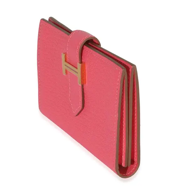 Hermès Rose Lipstick Chevre Mysore Bearn Card Holder Wallet Ghw - Pink