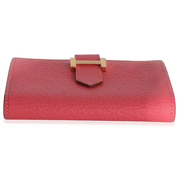 Hermès Rose Lipstick Chevre Mysore Bearn Card Holder Wallet Ghw - Pink