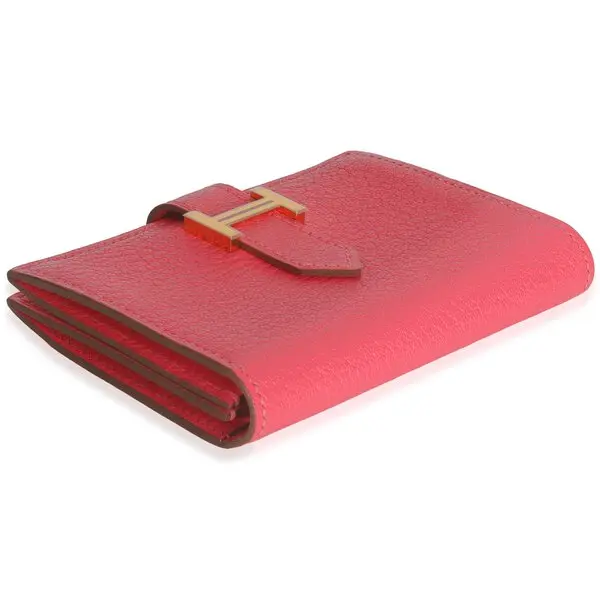 Hermès Rose Lipstick Chevre Mysore Bearn Card Holder Wallet Ghw - Pink