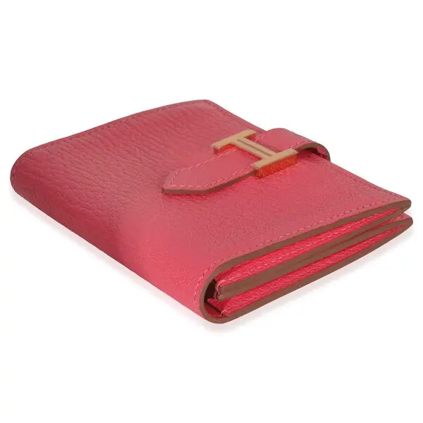 Hermès Rose Lipstick Chevre Mysore Bearn Card Holder Wallet Ghw - Pink