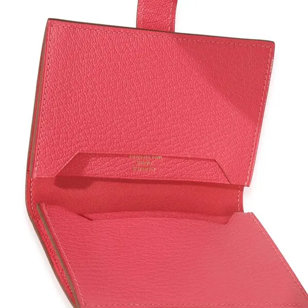 Hermès Rose Lipstick Chevre Mysore Bearn Card Holder Wallet Ghw - Pink