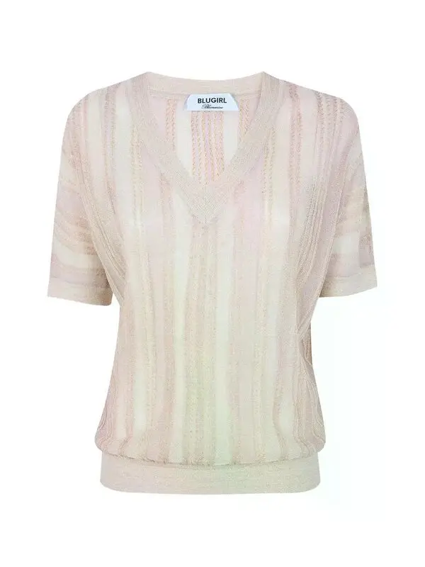 BLUGIRL Striped V-neck Sweater - Neutrals