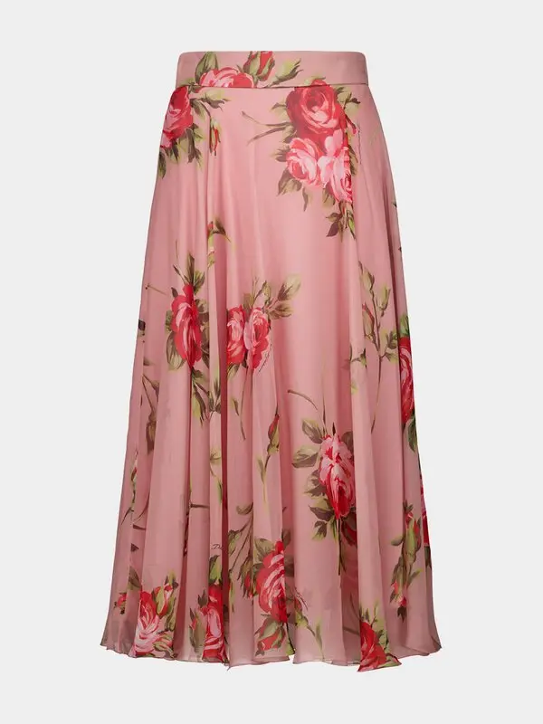 Dolce & Gabbana Rose Bouquet Print Silk Skirt - Pink