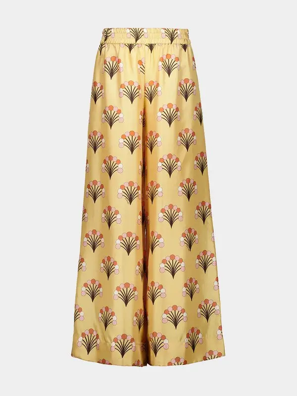 La DoubleJ Printed Silk Palazzo Trousers - Yellow