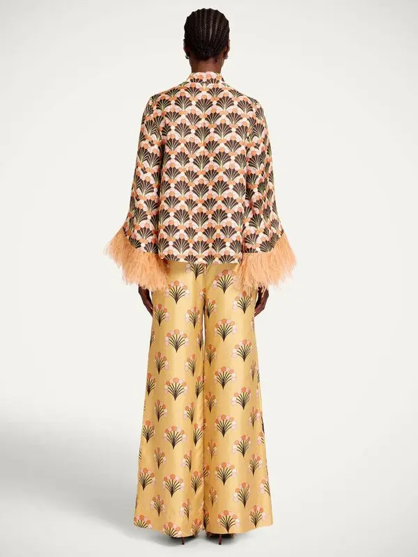 La DoubleJ Printed Silk Palazzo Trousers - Yellow