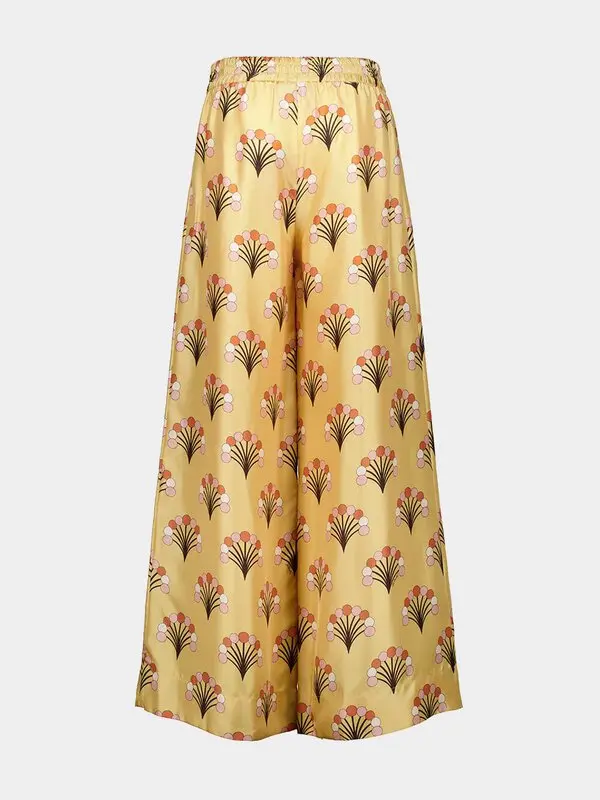 La DoubleJ Printed Silk Palazzo Trousers - Yellow