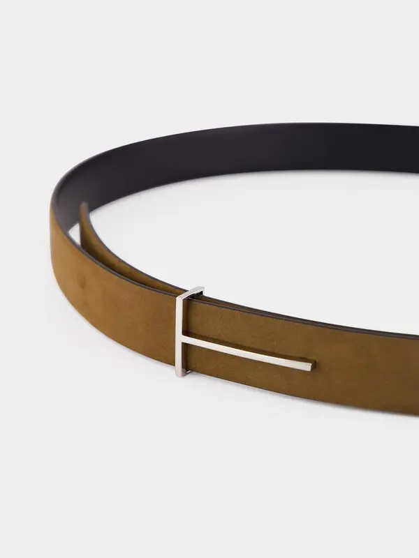 TOM FORD Suede Calf Leather Belt - Brown