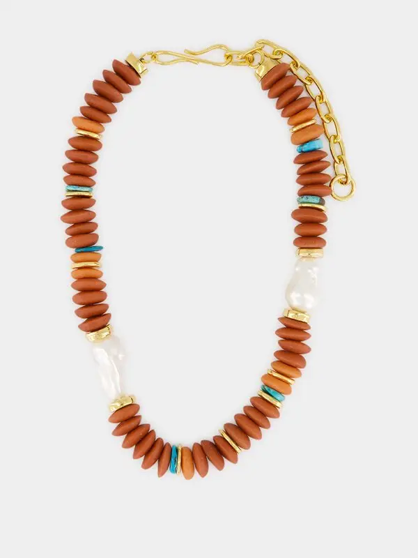 LIZZIE FORTUNATO Beaded Pearl Umi Necklace - Brown