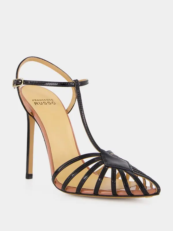 FRANCESCO RUSSO Cage Sandal In Patent Leather - Black