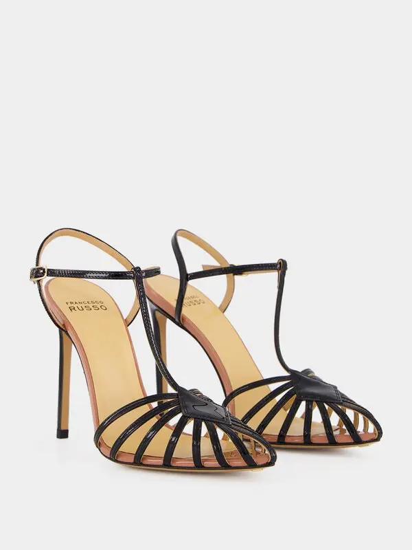 FRANCESCO RUSSO Cage Sandal In Patent Leather - Black