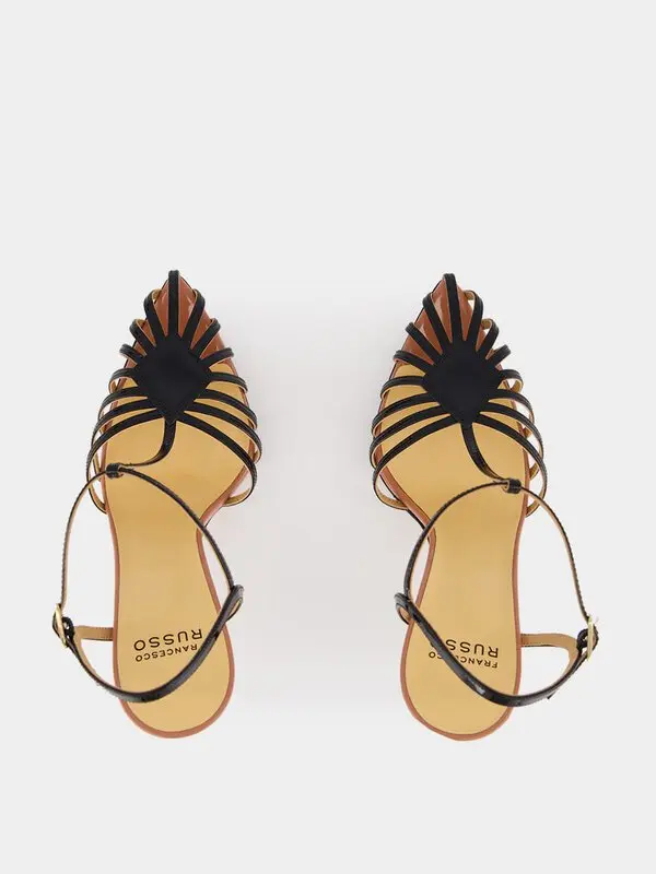 FRANCESCO RUSSO Cage Sandal In Patent Leather - Black
