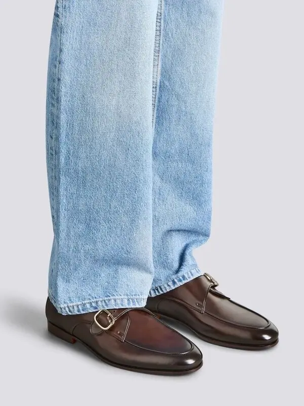 Santoni Leather Single Monk Strap Shoes