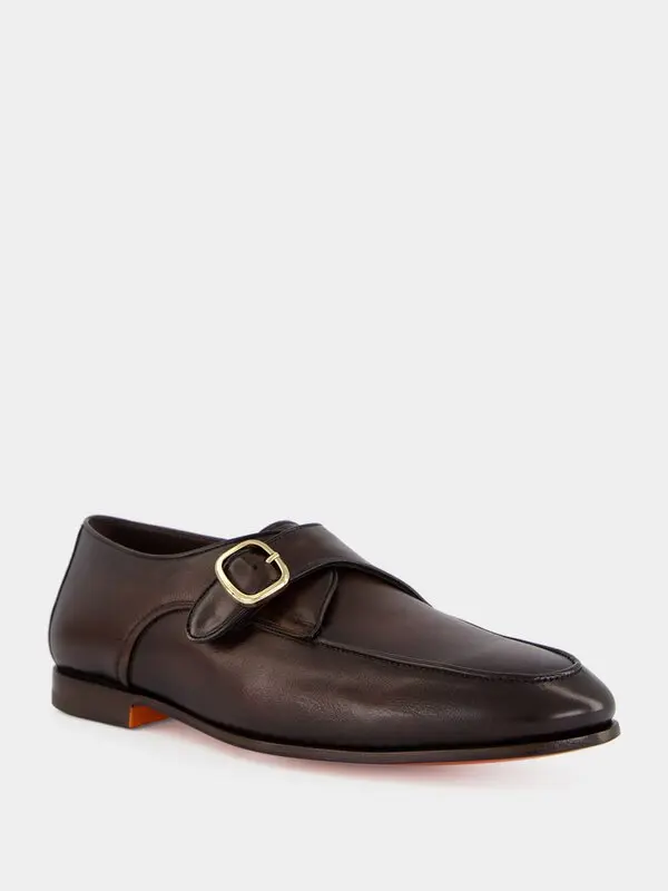 Santoni Leather Single Monk Strap Shoes