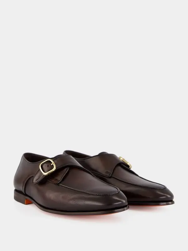 Santoni Leather Single Monk Strap Shoes