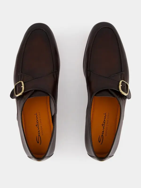 Santoni Leather Single Monk Strap Shoes