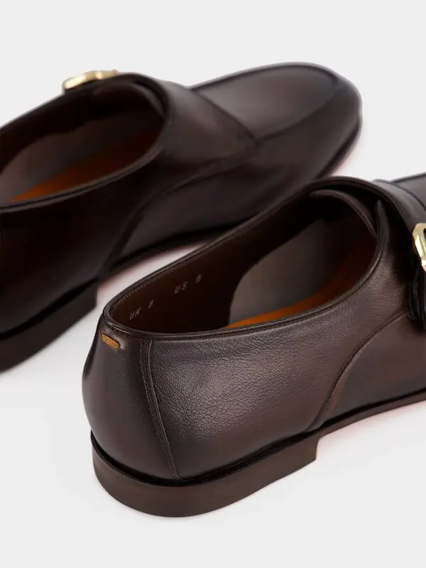 Santoni Leather Single Monk Strap Shoes