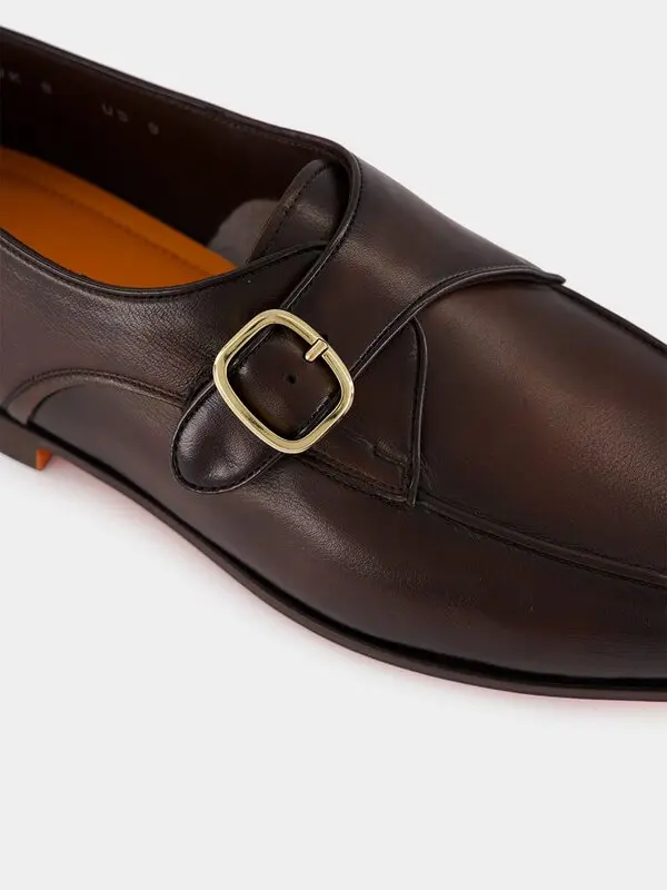 Santoni Leather Single Monk Strap Shoes