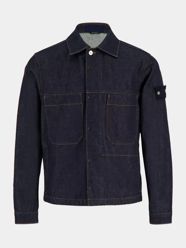 Stone Island Indigo Raw Denim Coach Jacket - Blue
