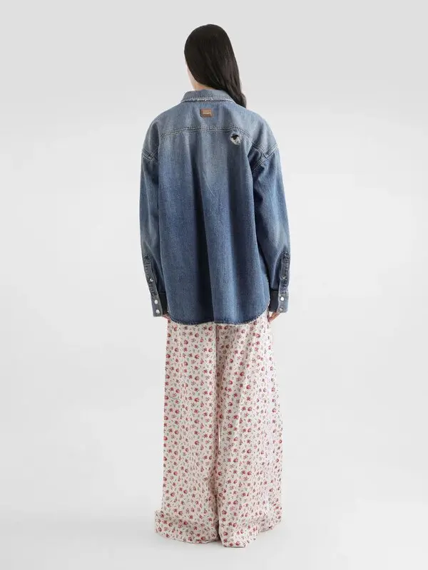 Dolce & Gabbana Rose-print Poplin Wide-leg Trousers - White