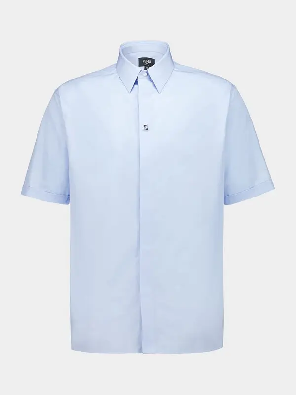 Fendi Light Cotton Boxy Fit Short Sleeve Shirt - Blue