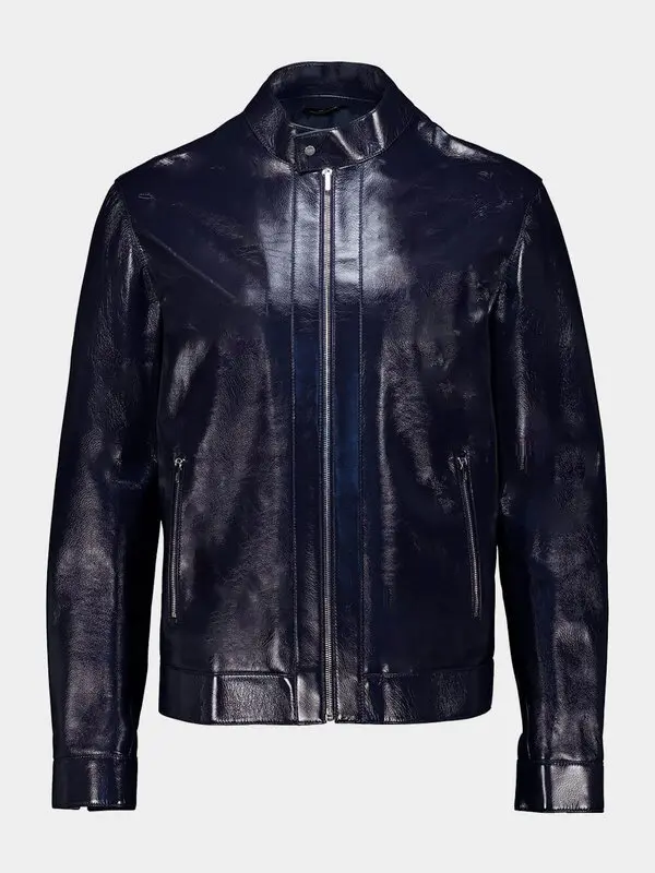 Fendi Shiny Leather Biker Jacket - Blue
