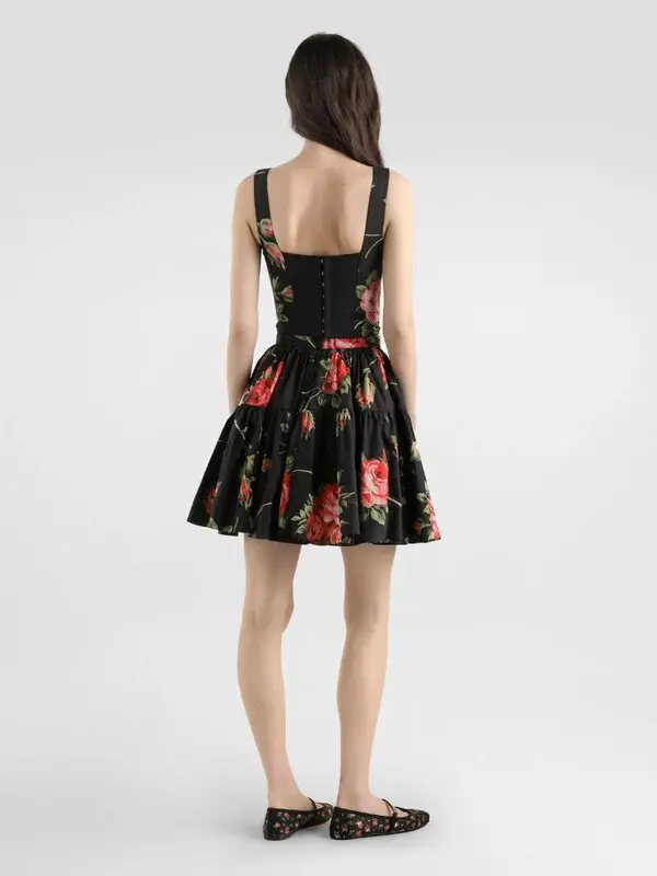 Dolce & Gabbana Rose Bouquet Cotton Bustier Top - Black