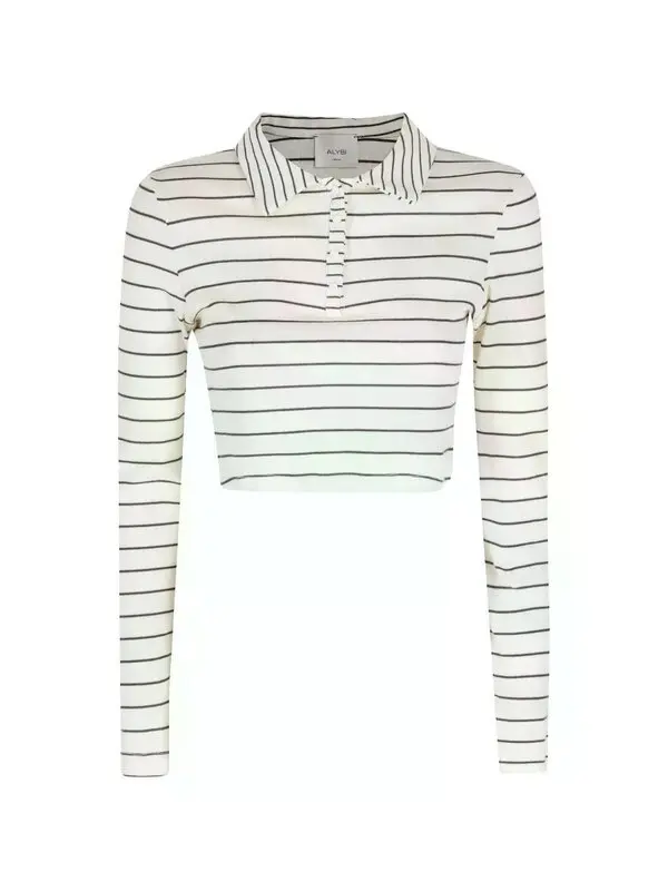 ALYSI Striped Collared Polo Shirt - Neutrals