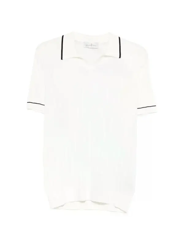 DELLA CIANA V-neck Ribbed Polo Shirt - White