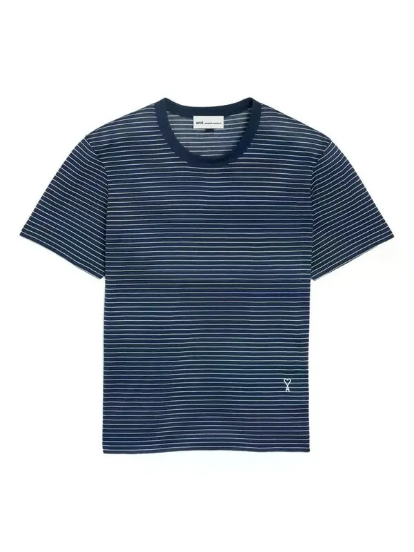 AMI Paris Striped Cotton T-shirt - Blue