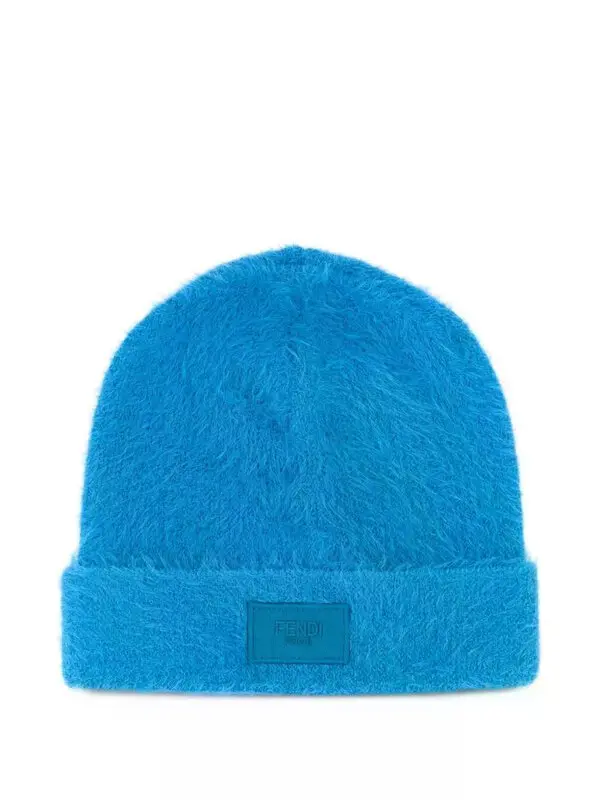 Fendi Logo-patch Beanie Hat - Blue