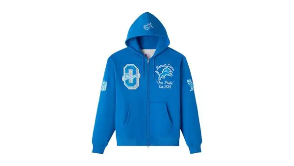 OVO Nfl Detroit Lions Waffled Lined Zip Up Hoodie - Blue