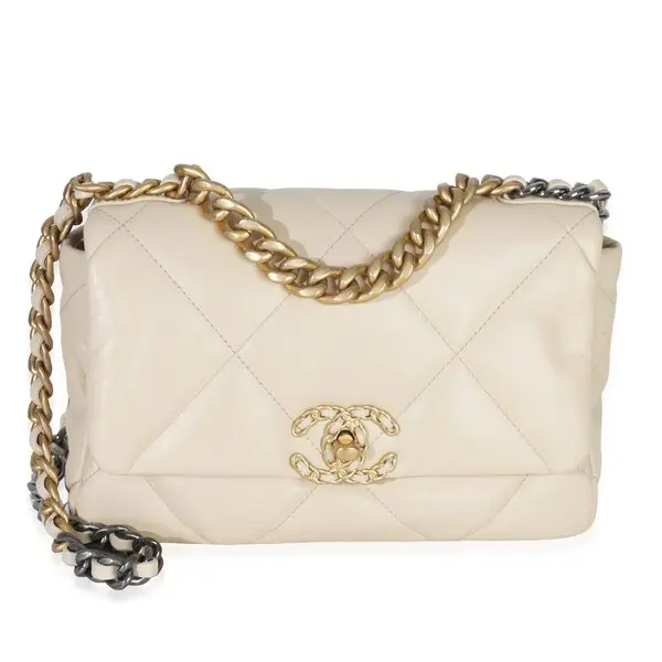 Chanel Quilted Lambskin 19 Flap Bag - Beige