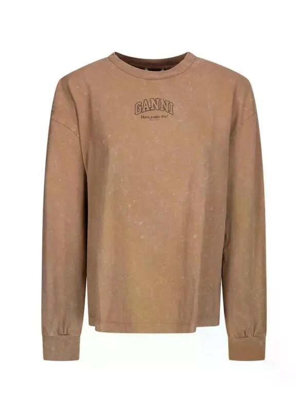 GANNI Washed Effect Longsleeve T-shirt - Neutrals