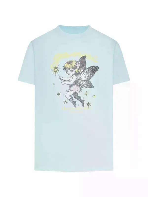 GANNI Fairy-print Jersey T-shirt - Blue