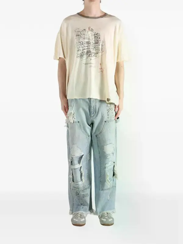 PALY Crystal Embellished Distressed Cotton T-shirt