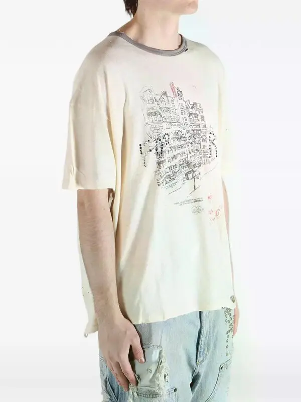 PALY Crystal Embellished Distressed Cotton T-shirt