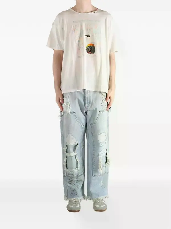 PALY Graphic Print Distressed Cotton T-shirt