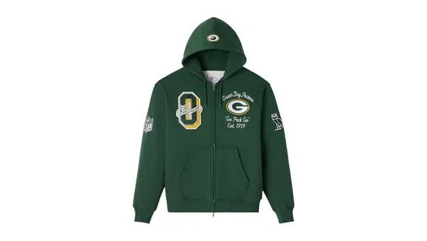 OVO Nfl Bay Packers Waffle Lined Zip Up Hoodie - Green