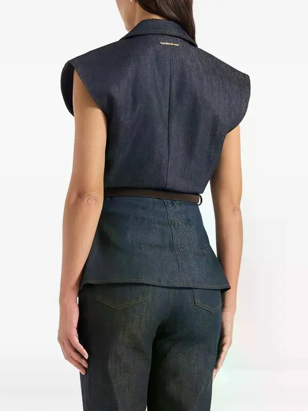 Manière De Voir Linda Wide Shoulder Cinched Denim Waistcoat - Blue