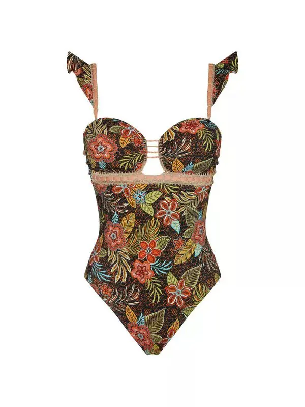 DEL MAAR Yanqay Floral Ruffle Swimsuit - Brown