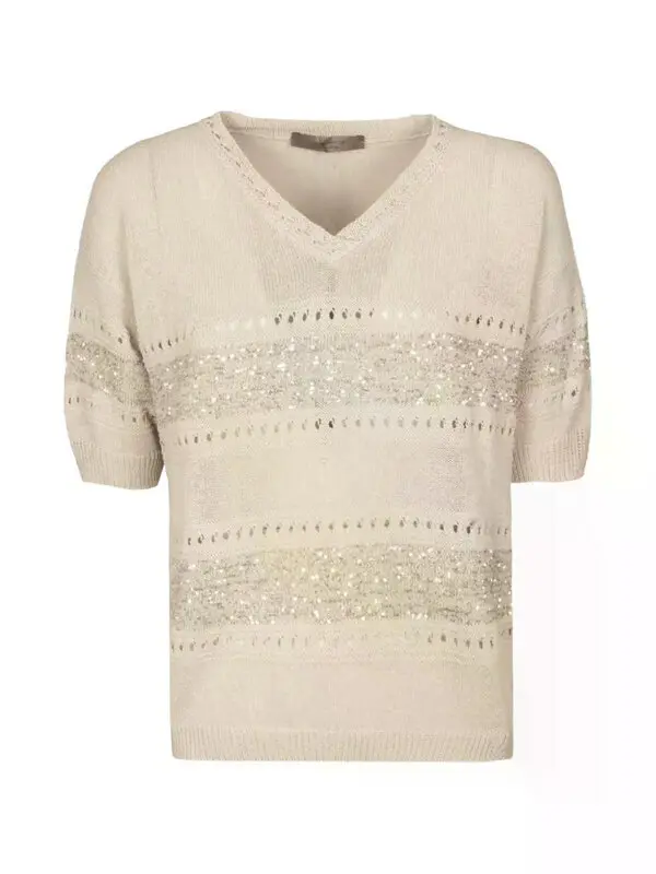 D.exterior Sequin V-neck Sweater